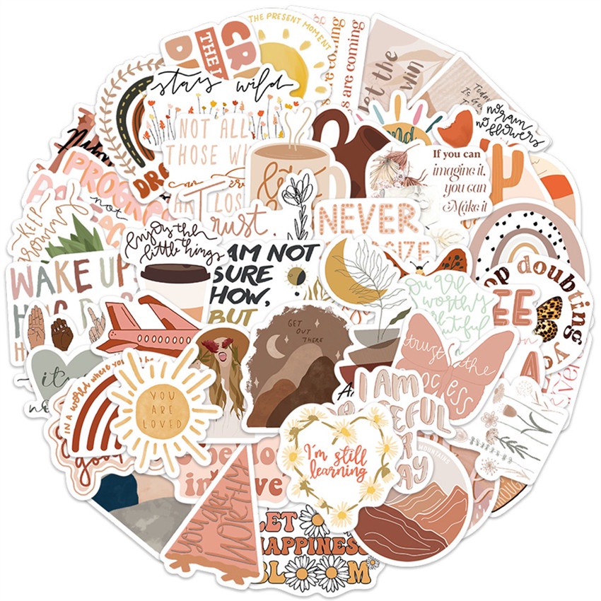 50Pcs/Set Bohemia . Healing Phrase Slang Series 01 Stickers DIY Fashion ...