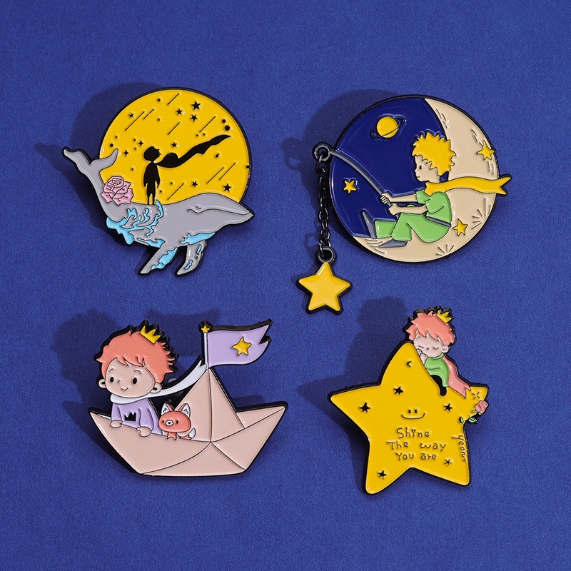 Anime Little Prince Enamel Pins Cartoon Petit Moon Stars Lapel Brooches ...