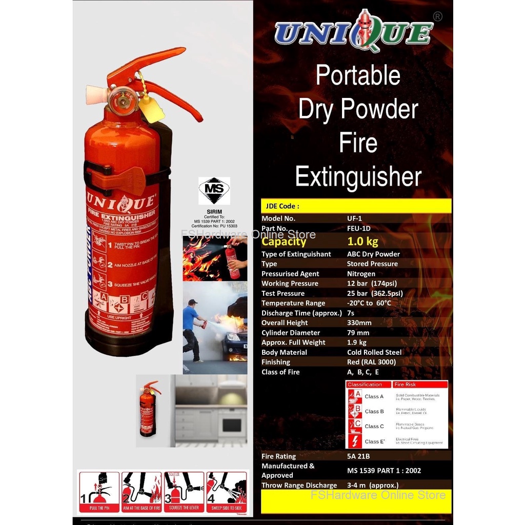 Unique 1kg Portable ABC Dry Powder Fire Extinguisher | Shopee Malaysia