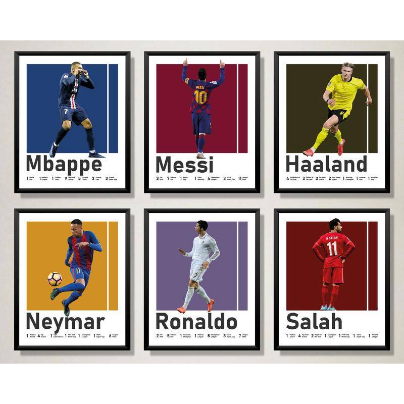 Soccer Stars Poster Bundle, Messi Ronaldo Mbappe, Neymar Wall art ...