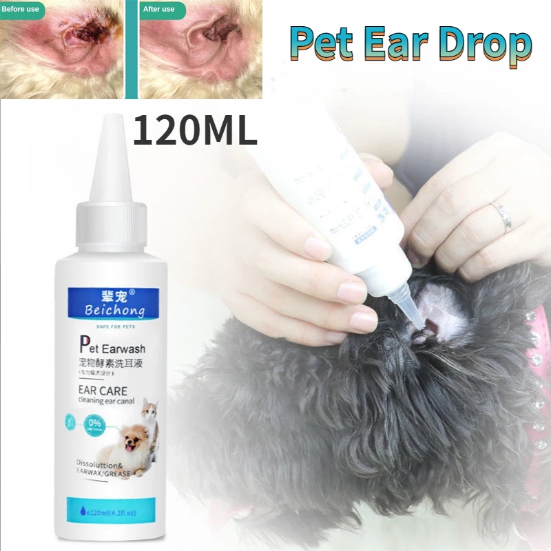 120ML Pet Ear Drop Cat Dog Ear Cleaner Mites Odor Removal Pet Ear Wash ...