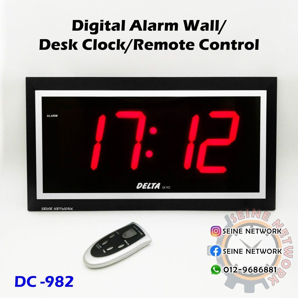 DELTA DC-982 Big Digital Wall Clock With Adaptor Remote Control Alarm ...