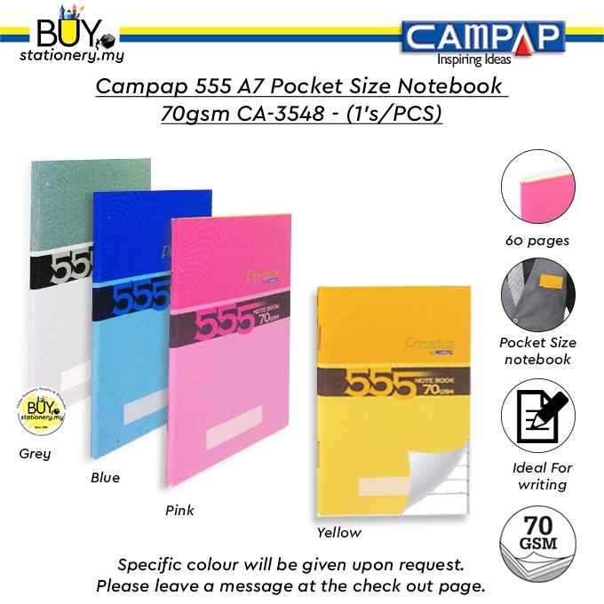 Campap 555 A7 Pocket Size Notebook 70gsm CA-3548 - (1's/PCS) | Shopee ...