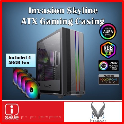 Invasion ATX Case Skyline Gaming Casing With 4 ARGB Fan | Shopee Malaysia