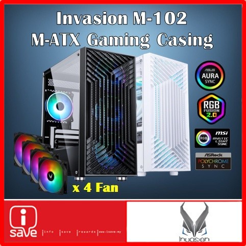 INVASION M-102 M-ATX CASING / CASE / CHASSIS WITH 4 ARGB FAN ( BLACK ...