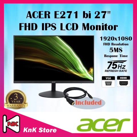 ACER E271 bi 27" IPS FHD MONITOR 75Hz / 5ms / 1920 x1080 | Shopee Malaysia
