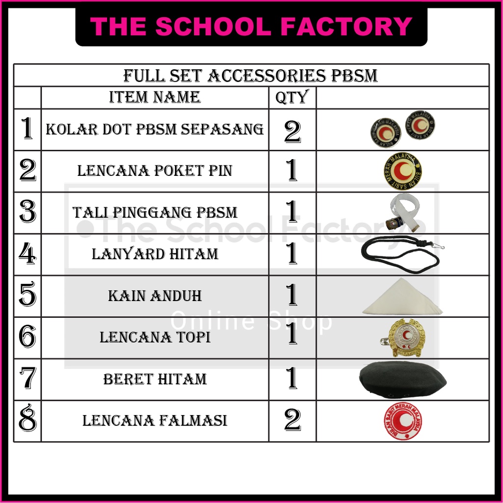 FULL SET ACCESSORIES PBSM PERSATUAN BULAN SABIT MERAH AKSESORI LENGKAP ...