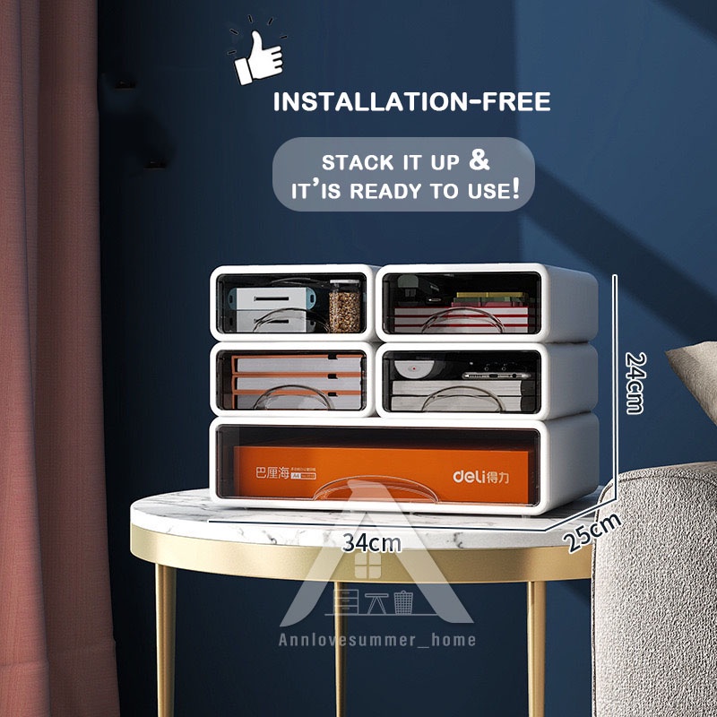 【𝗔𝗦𝗛】Muji White/Colour 🔥Stackable Desk organizer Table Desktop Drawer ...