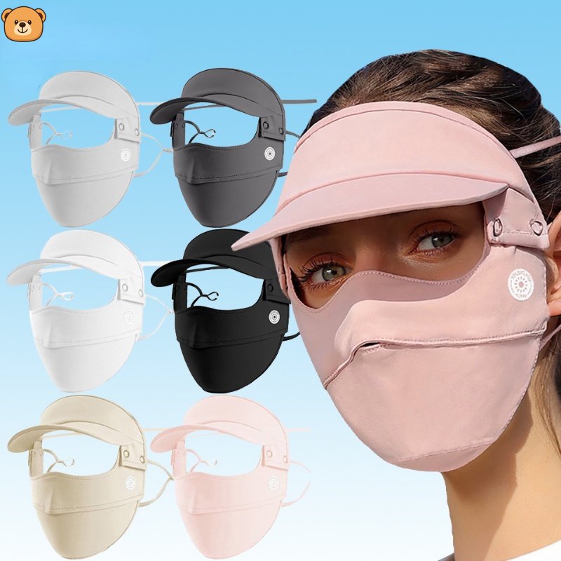 Ice Silk Sunscreen Mask Breathable Women's Full Face Forehead Neck UV Protection Balaclava ...