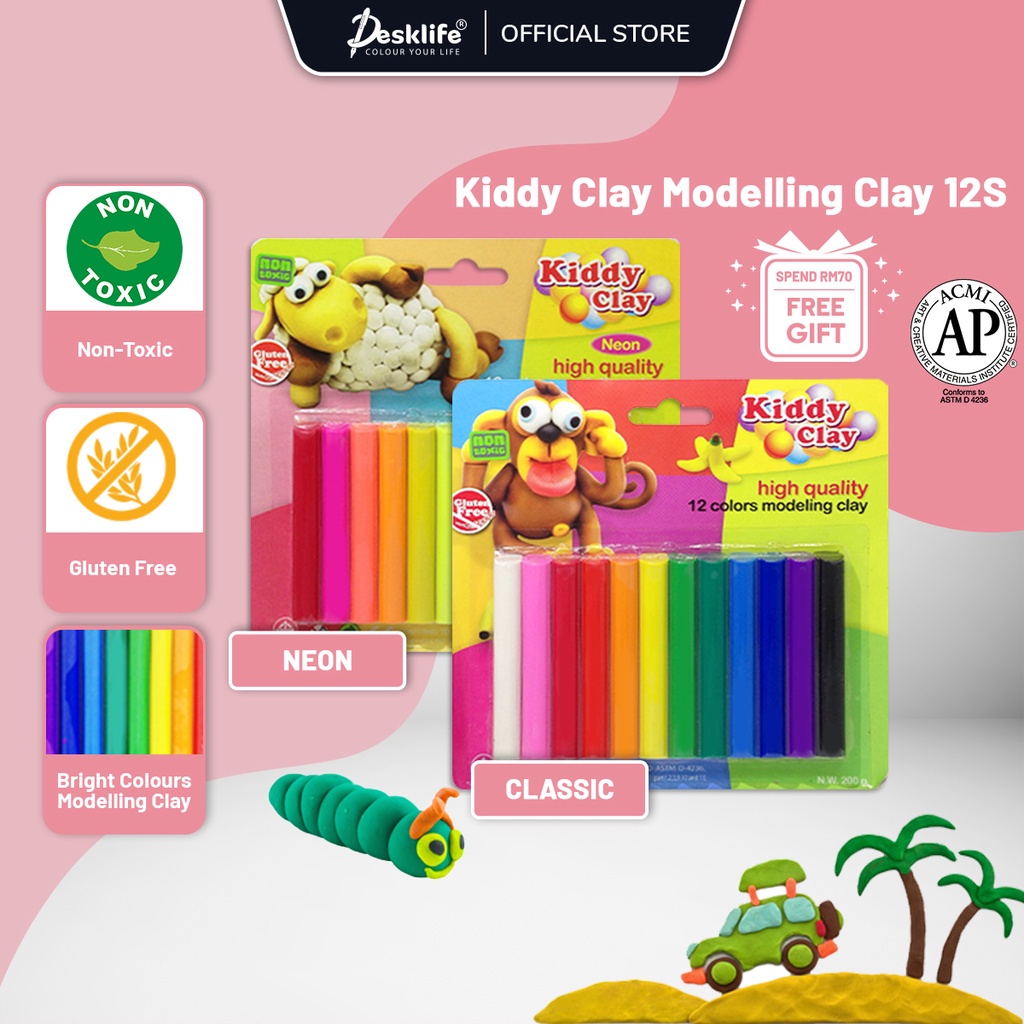 Desklife Kiddy Clay Modelling Clay 12s -(CARD)[SpendRM70forFreeGift ...