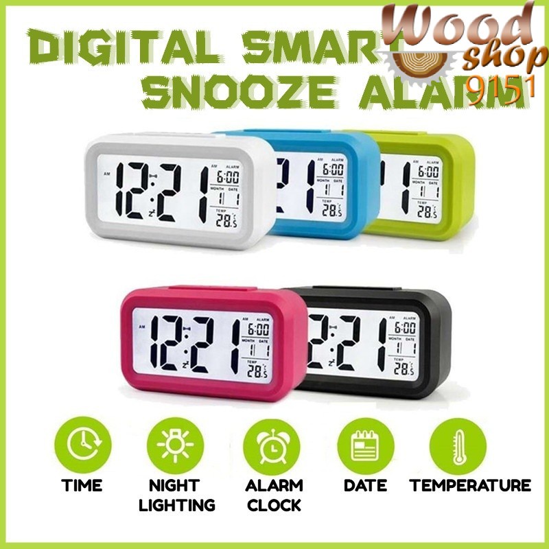 Day Night LED Light Digital Alarm Clock Large Display Smart Snooze ...