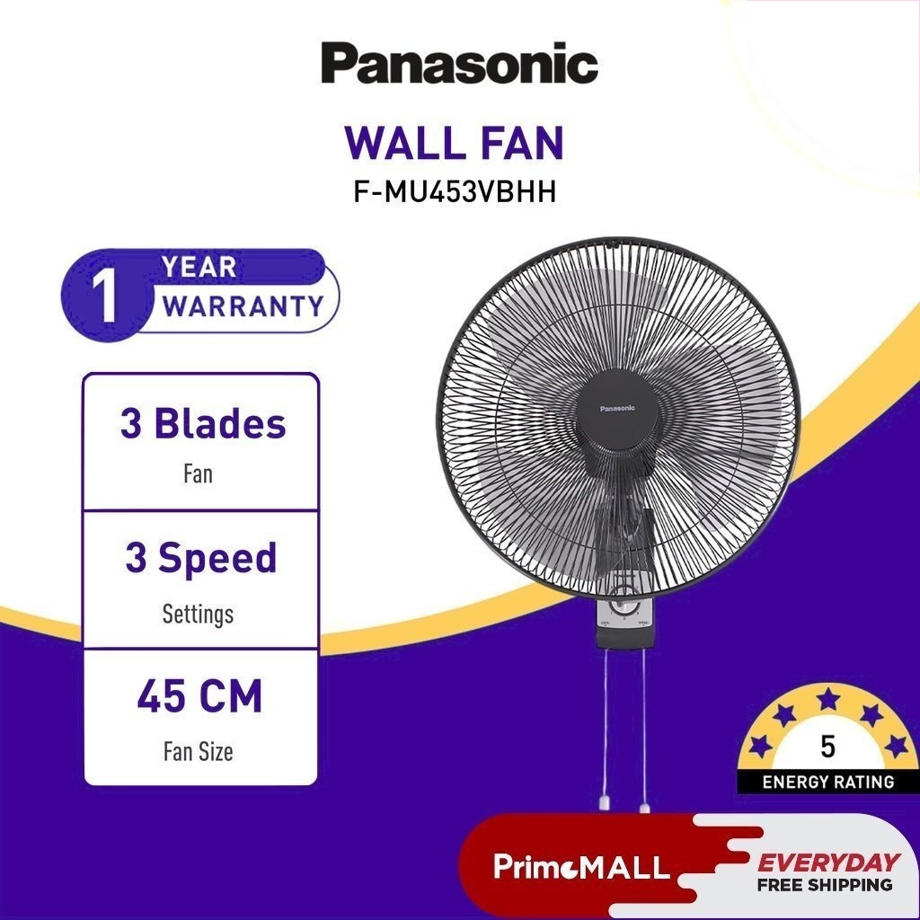 PANASONIC Wall Fan F-MU453 18 INCH Oscillation Pull Switch 3 Speed ...