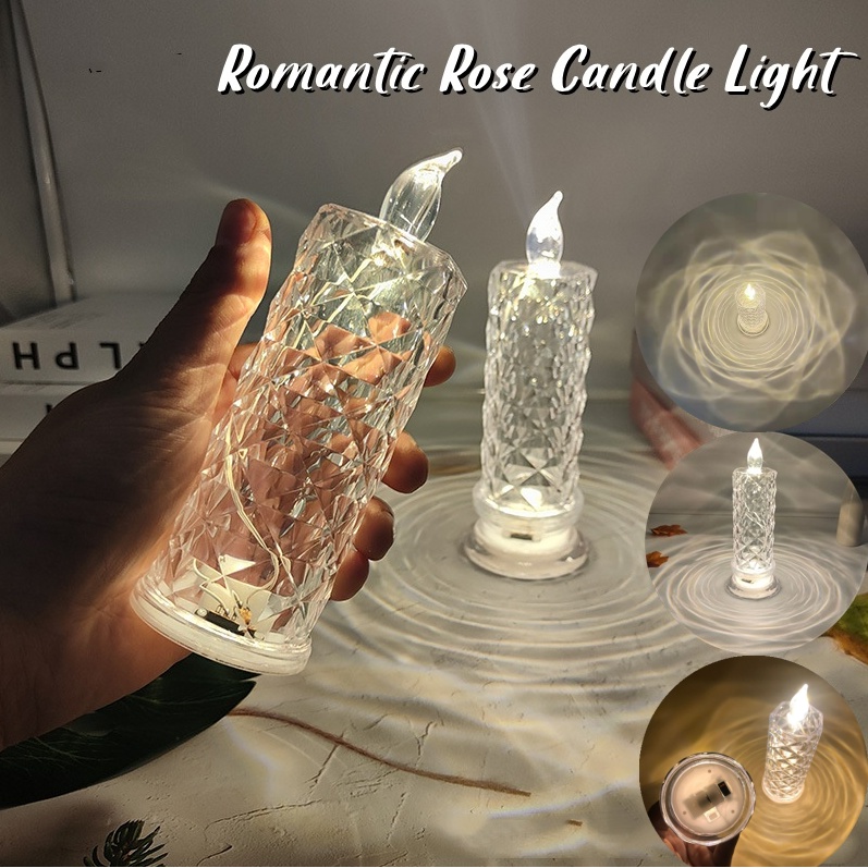 Romantic Diamond Rose Projection Candle Light Battery Operated For Home ...