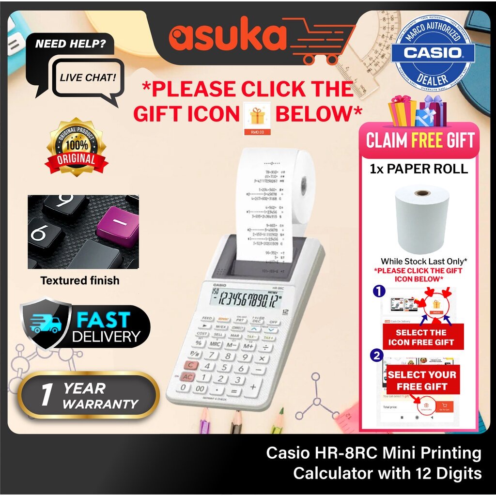 Casio HR-8RC Mini Printer with 12 Digits (Compact Type / Mini-printer ...