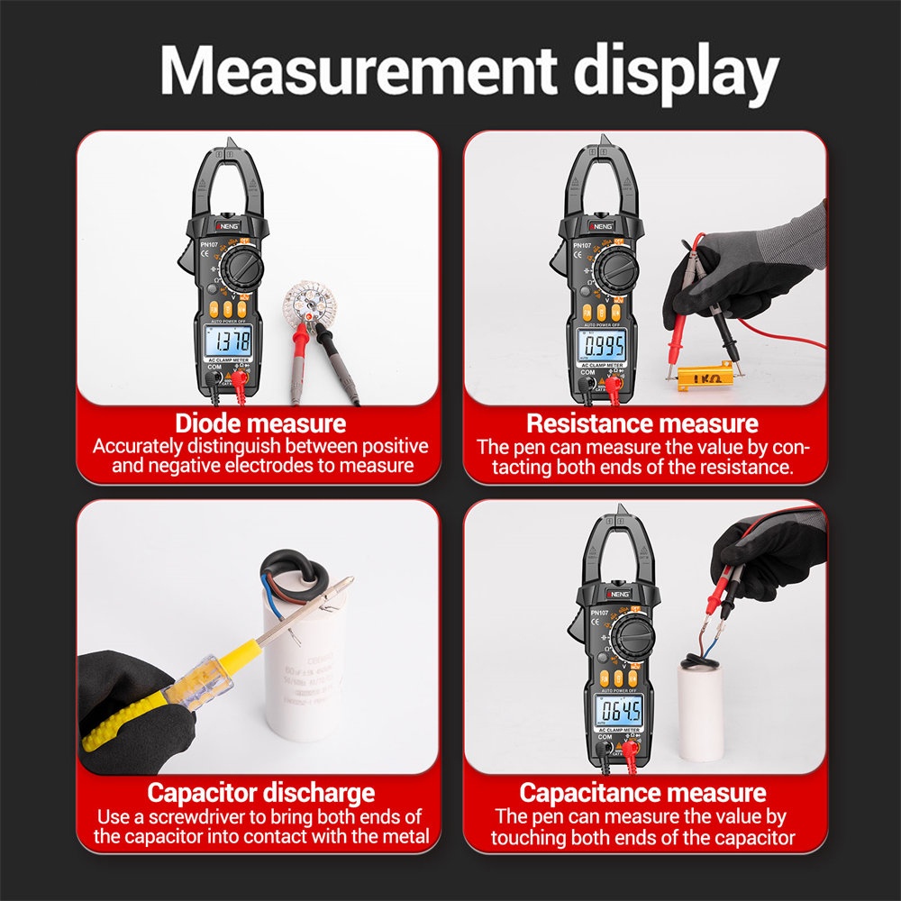 Pcbfun Aneng Pn107 Backlight Digital Clamp Meter Multimeter Ammeter ...