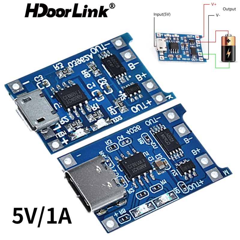 HdoorLink 5V 1A Type-c/Micro USB 18650 TC4056A Lithium Battery Charger ...