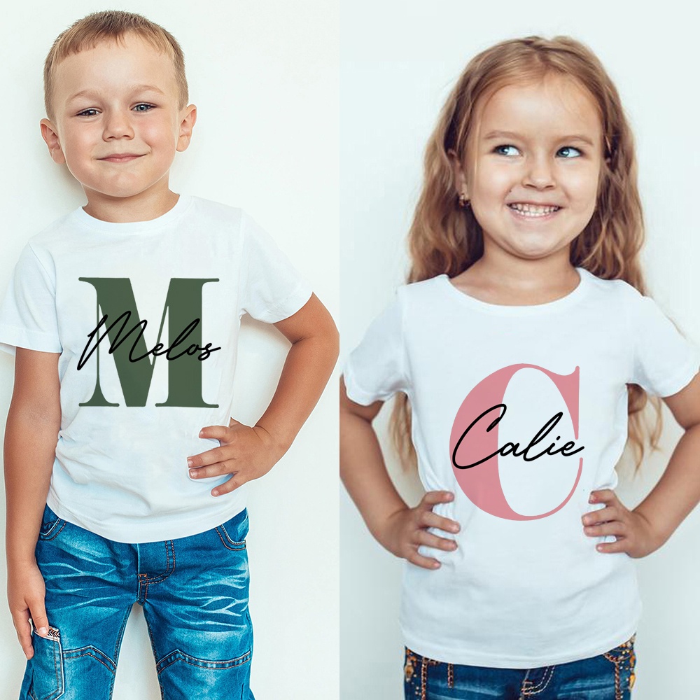 Kids Personalised Name Initial T-shirt Kids Top Children's Custom T ...
