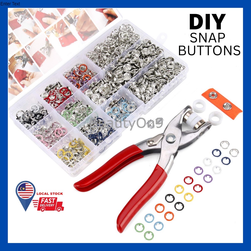 READY STOCK Snap Button Fastener Kit Metal Plier Tool 100/200 Pcs Set ...