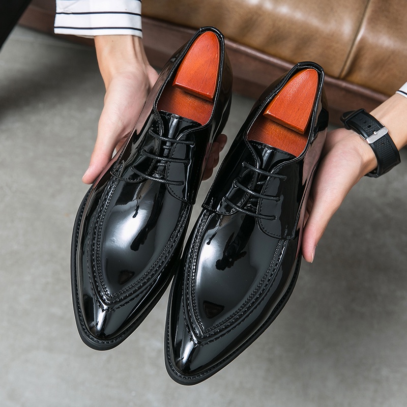 Elegant Pointed Toe Men Formal Office Brogues Laces Shoes Business Soft ...