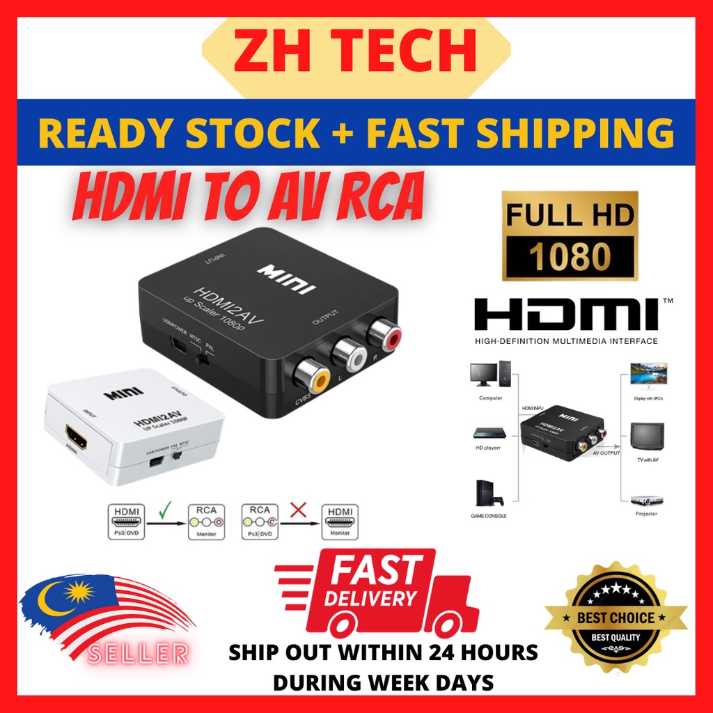HDM to RCA Converter Adapter Cable Audio Video AV Connector Input ...