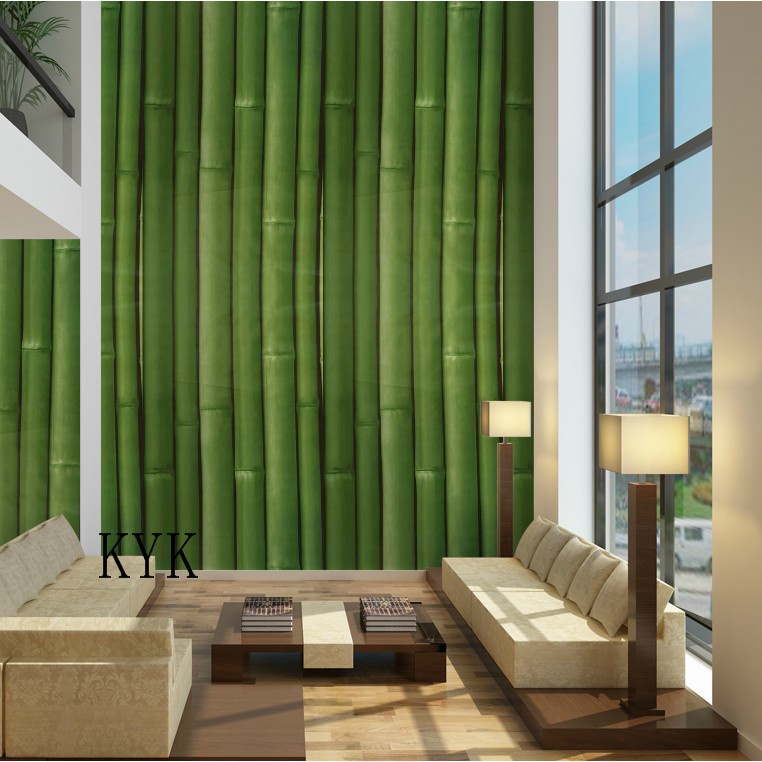 PVC Wallpaper Buluh Bamboo Bedroom wall Sicker Papan Balak Waterproof ...