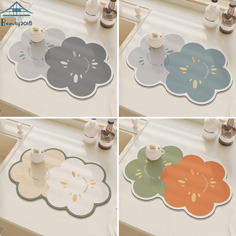 Kitchen Drying Pad Flower Shape Coffee Drain Mat Desktop Water ...