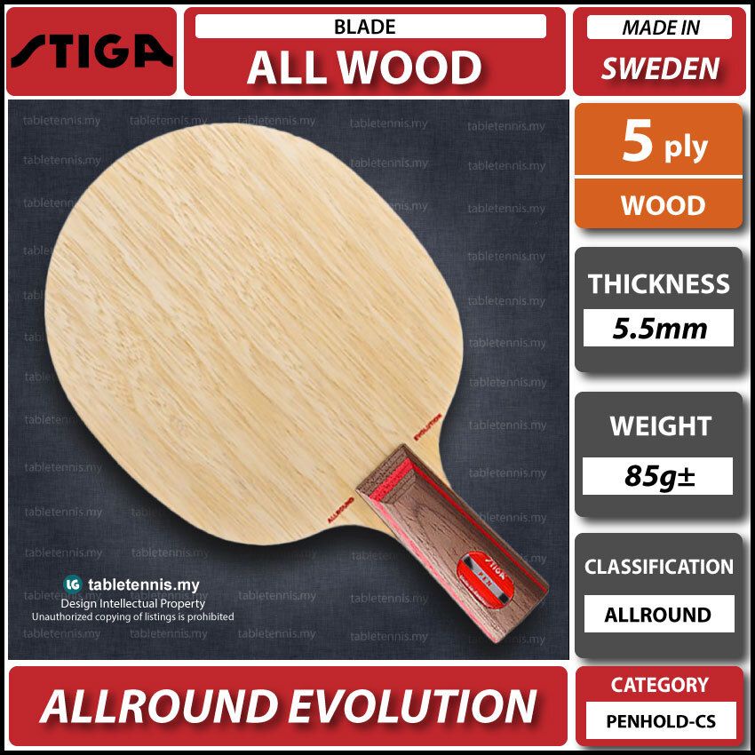 Stiga Blade Allround Evolution CS All Wood Table Tennis Blade Paddle ...
