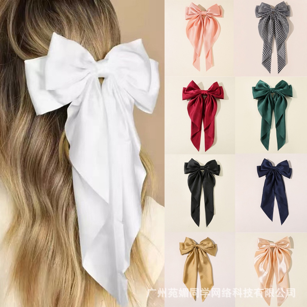 New Big Bow Floral Long Ribbon Hairpin Back Head Net Red Hairpin ...