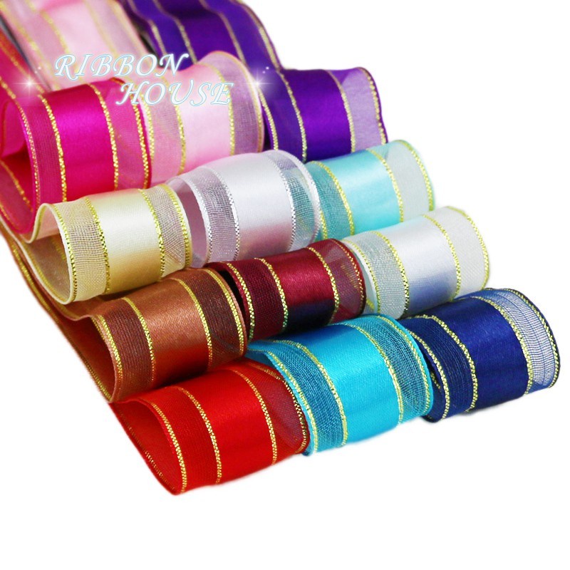 (25 yards) 1 inch gold satin edge ribbon gift packaging gold ribbon ...