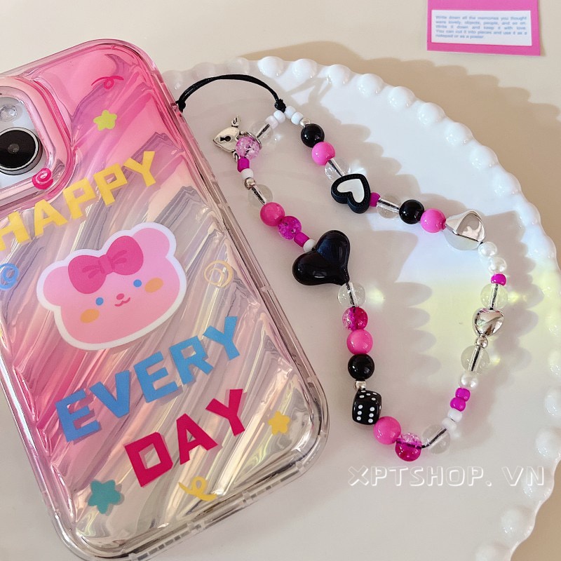 Fashion Pink Love Heart Butterfly Flower Beads Chain Universal Mobile ...