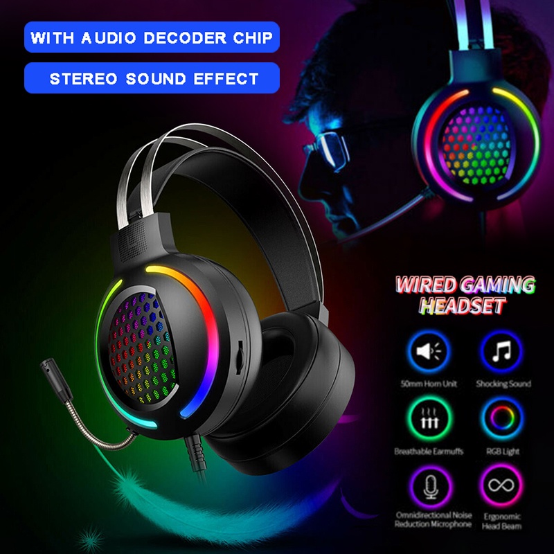 USB Wired Gaming Headset 7.1 Surround RGB Headphone with Microphone for ...