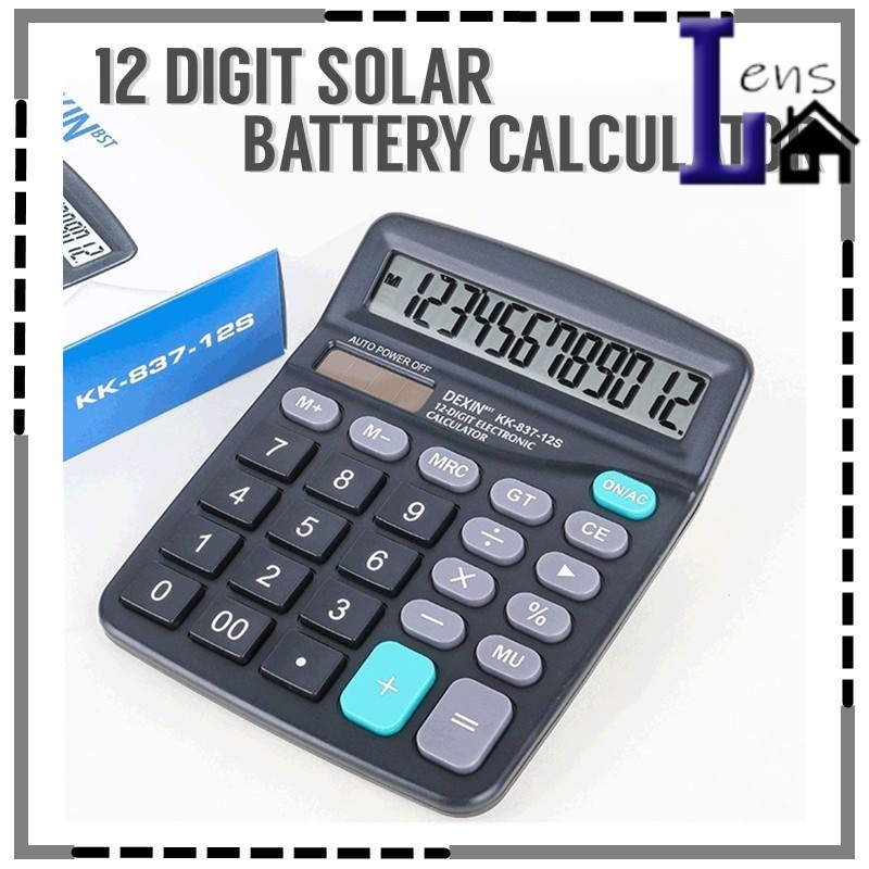 (12 Digits)Dual Power Big Display Desktop Calculator Solar Battery Powered Basic Desktop ...