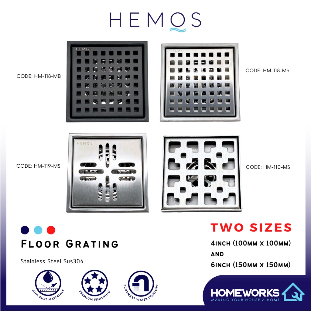 HEMOS FITTING SUS 304 4 INCH HM-116,118,121 6 INCH INDOOR OUTDOOR FLOOR TRAP GRATING HM ...