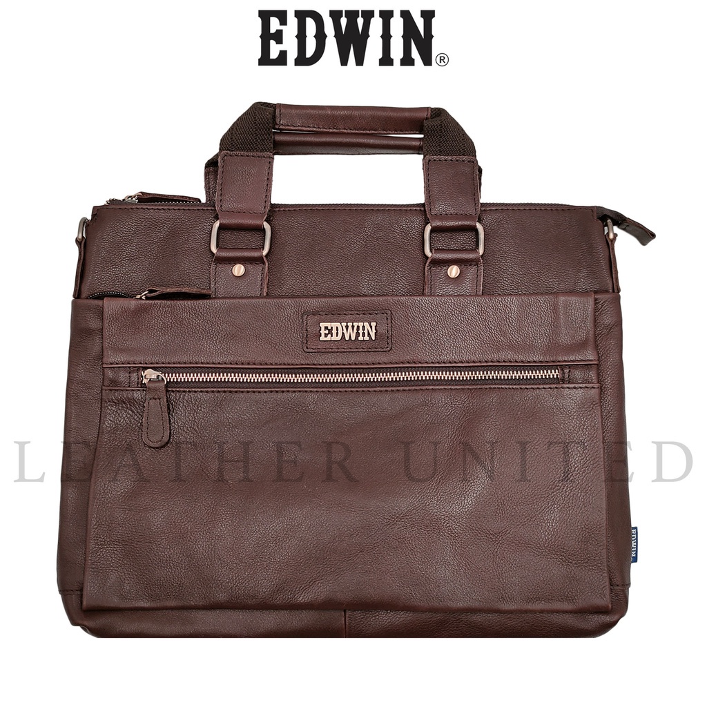 Edwin Genuine Top Grain Leather Rose Gold Copper Logo Crossbody ...
