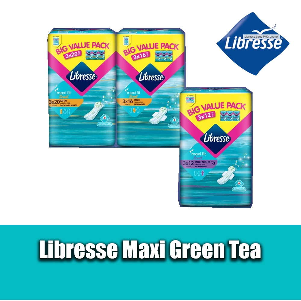 Libresse Maxi Green Tea (Non Wings 24cm 3x20's / Wings 24cm 3x16's ...