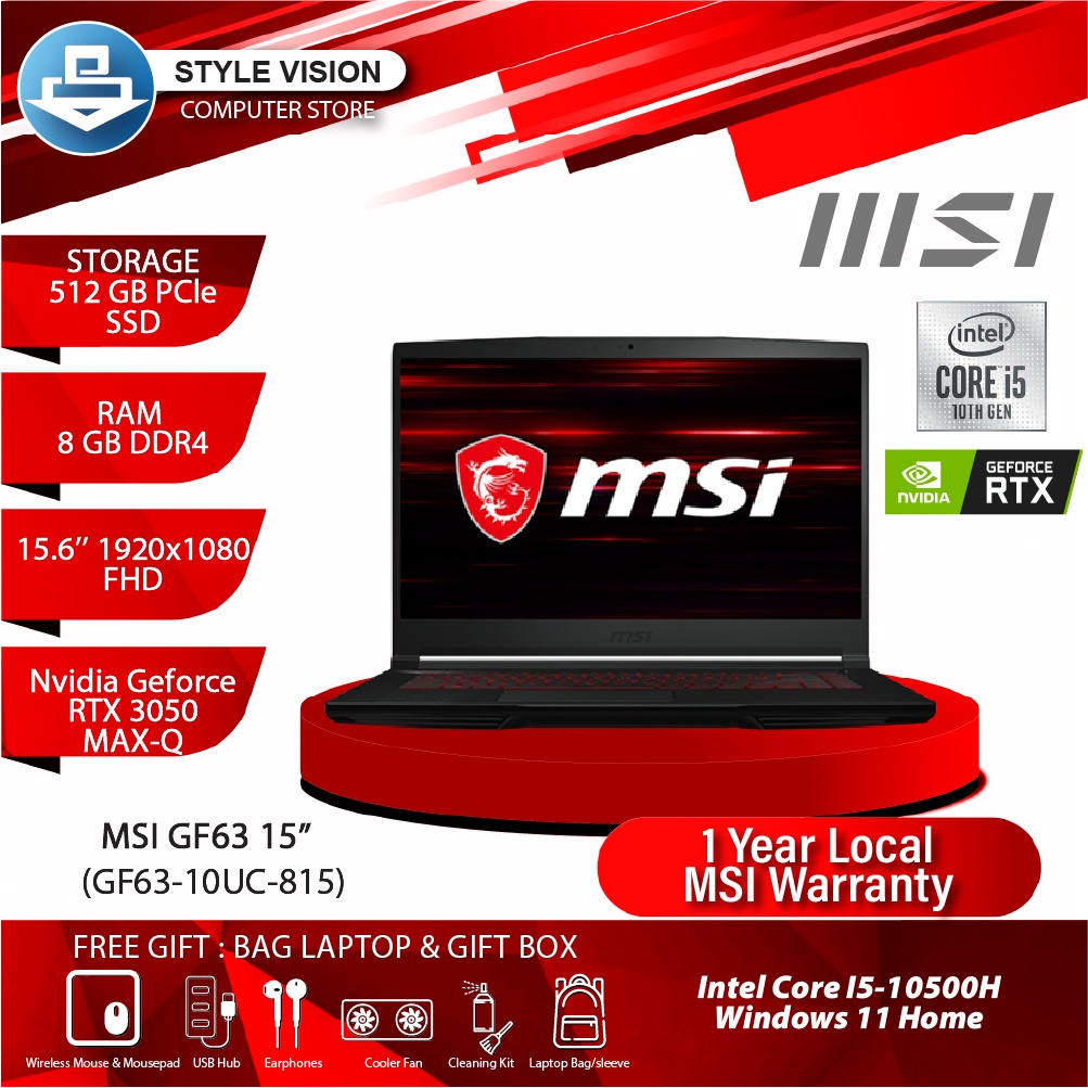 MSI GF63 Thin GF63-10UC-815 Intel Core I5-10500H 8GB 512GB 15.6"FHD ...