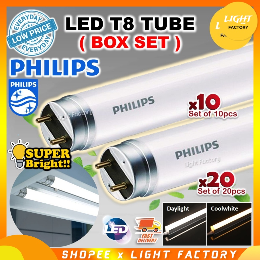 [SET of 10pcs/20pcs] PHILIPS ECOFIT 2ft8W 4ft18W LED T8 Fluorescent ...