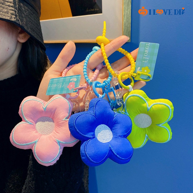 3 Colors INS Color Matching Flower Keychain/ 3D Embroidered Fabric ...