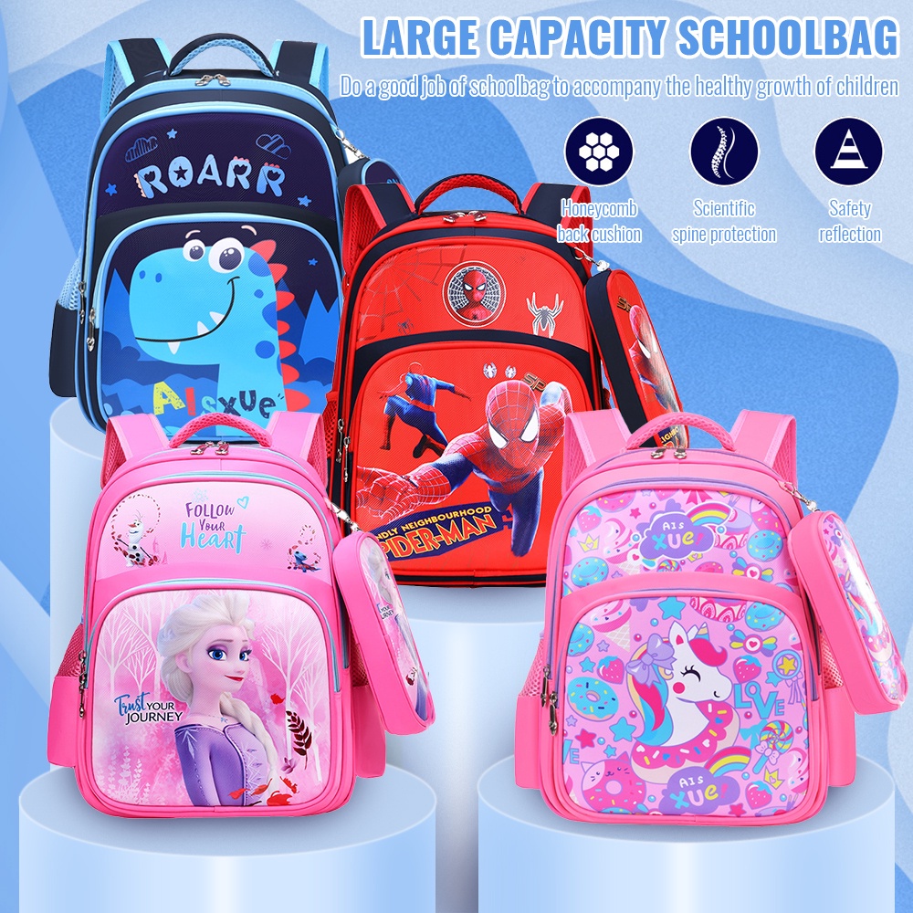3D Primary School Bag Cute Cartoon Boy Girl Beg with Pencil Case Beg ...
