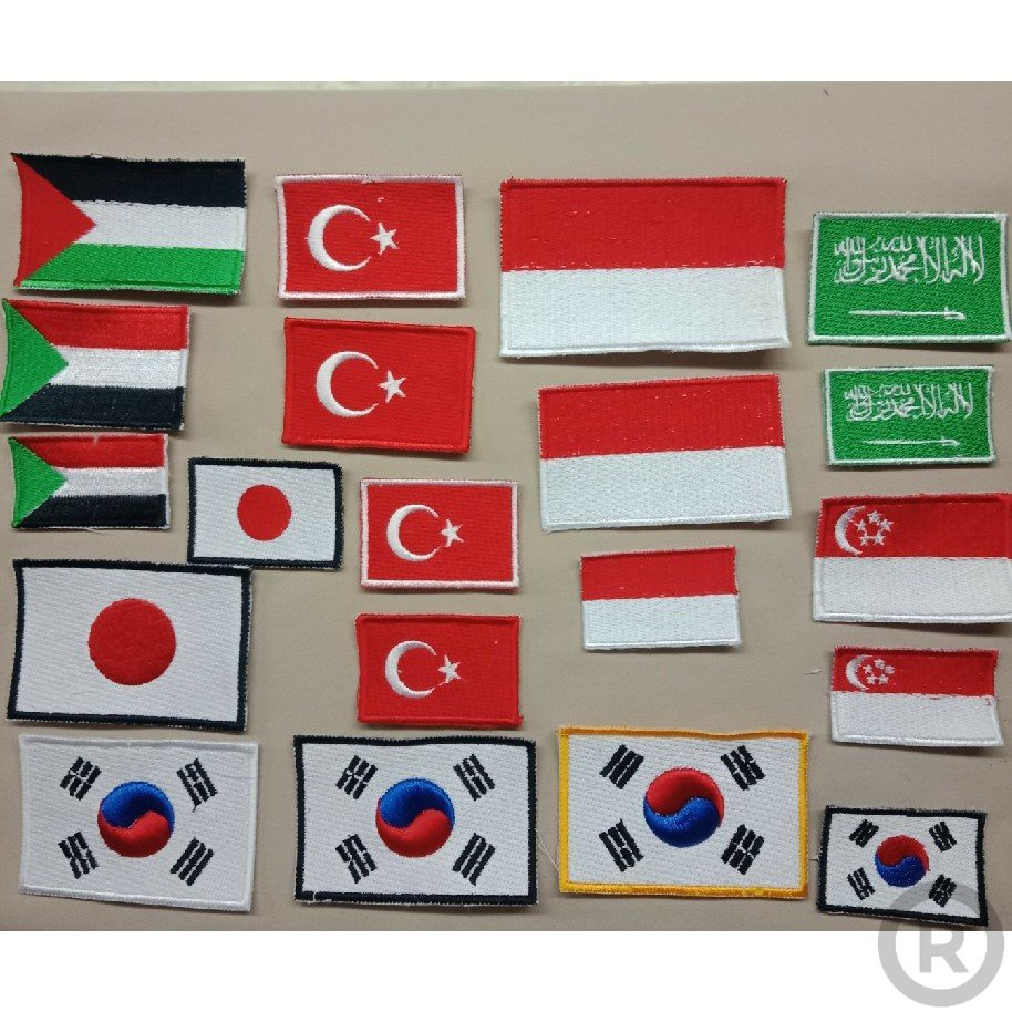 Embroidered Patch World Flag Indonesia Palestine Korea Singapore Japan ...