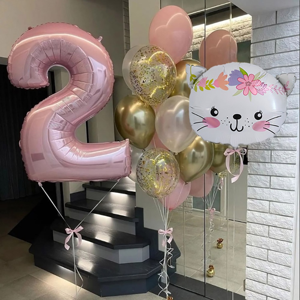 15pcs Cute Cat Head Foil Balloons Glitter Gold Confetti Latex Balloon ...