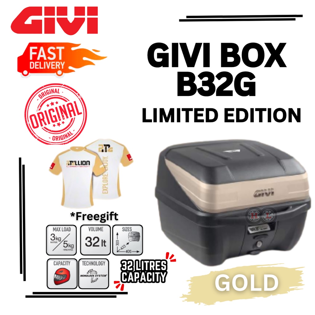 ORIGINAL GIVI BOX B32G (TOP CASE) - 32 Litres | Shopee Malaysia