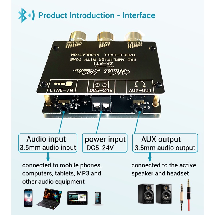 PT1 Bluetooth 5.0 Audio Receiver Decoder Stereo Tone Board Volume ...