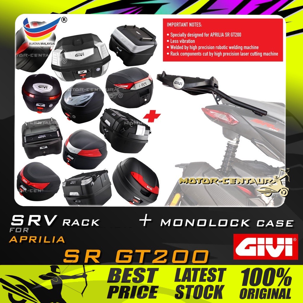 SET KOMBO KOTAK/BOX GIVI B27/B270/B32/B33/B34/B360/B42/B45/E250/E30/E43 TOP CASE + APRILIA SR ...
