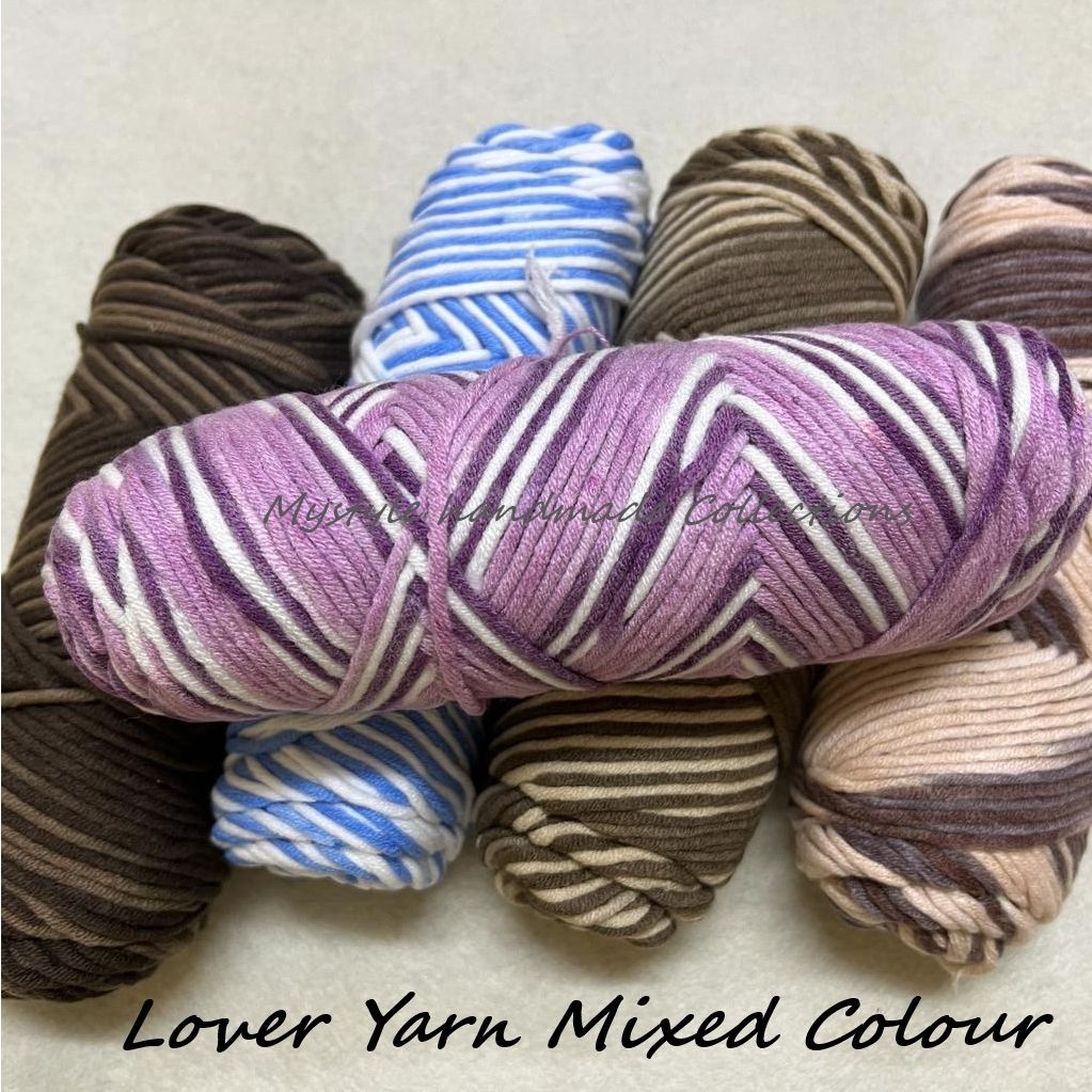 Benang beg Lover Yarn Cotton Mixed Colour 8 ply Cotton Yarn for Crochet ...