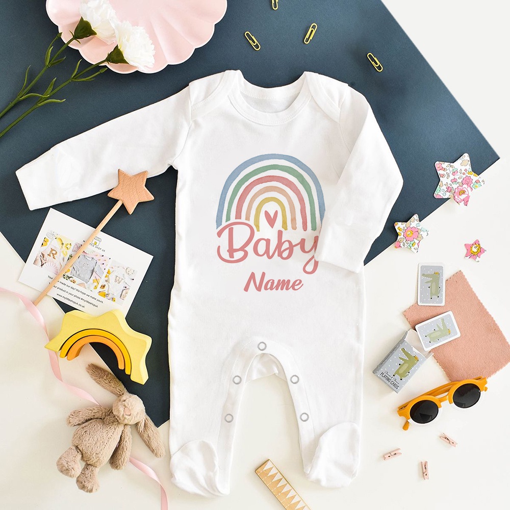 Custom Name Rainbow Babygrow Sleepsuit Baby Coming Home Outfit Infant ...