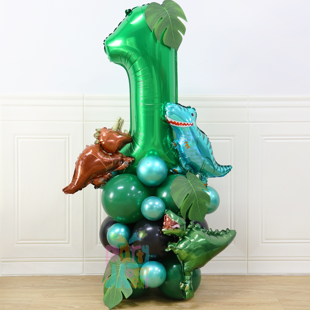 25pcs dinosaur theme mini Triceratops 32inch green number balloon set ...
