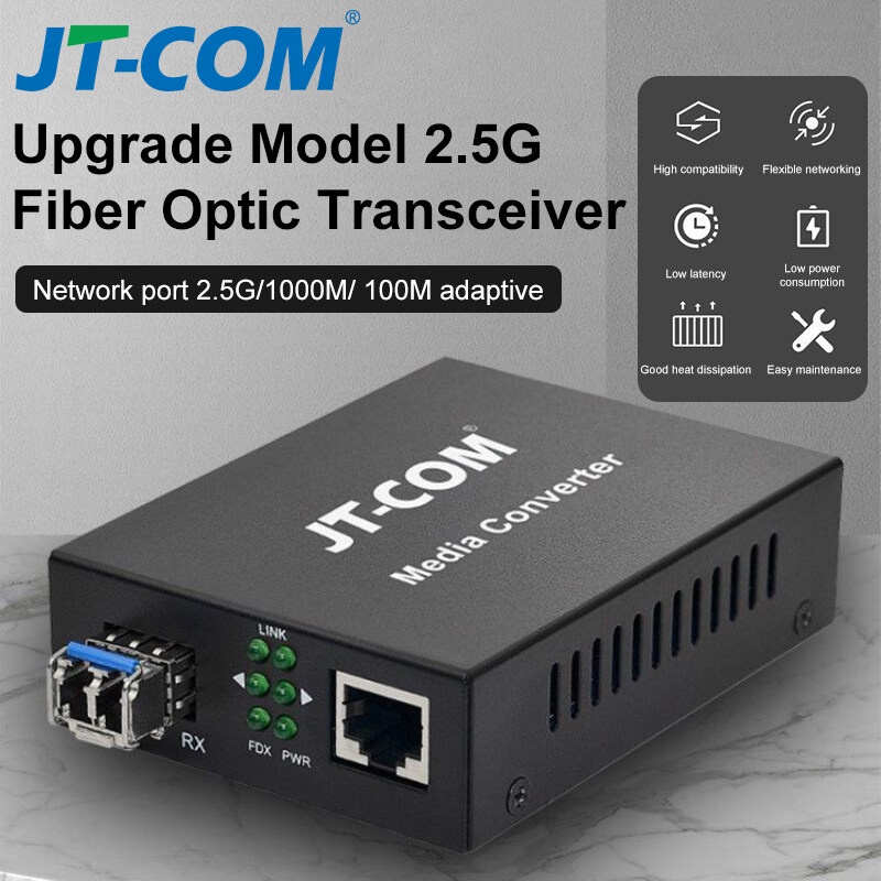 JT-COM 2.5G SFP Media Converter 2.5Gbps Fiber to RJ45 Fiber Optic SFP ...