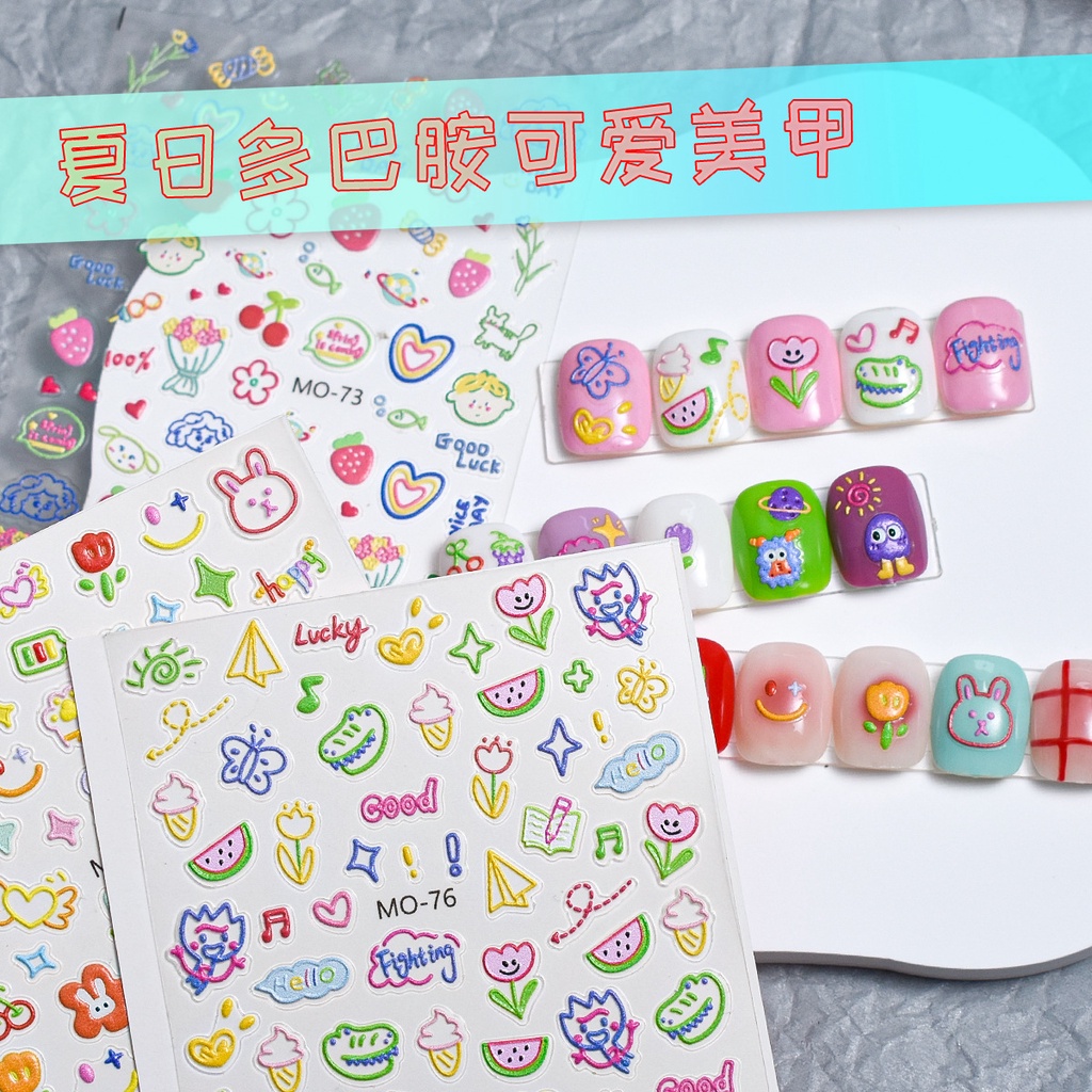5D Embossed Summer Dopamine Nail Enhancement Sticker Cute Children's ...