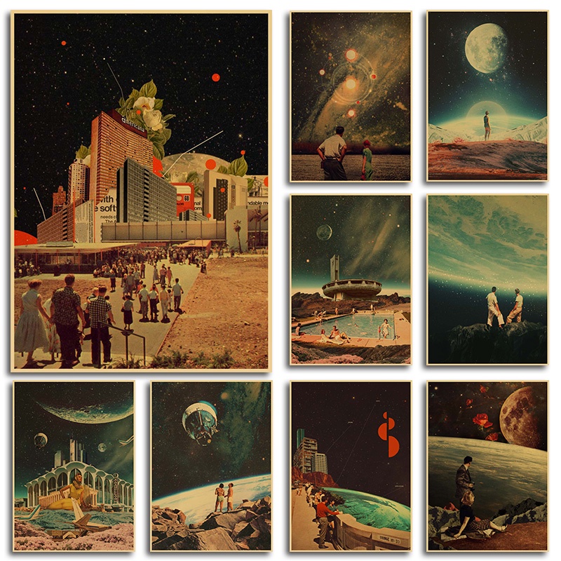 Fantastic Space City Vintage Kraft Paper Posters | Shopee Malaysia